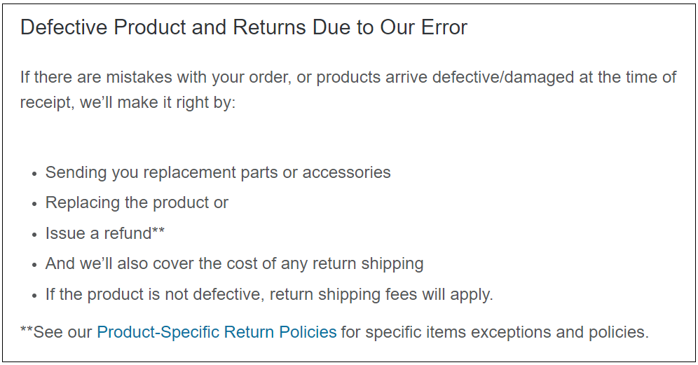 Defective Products Examples