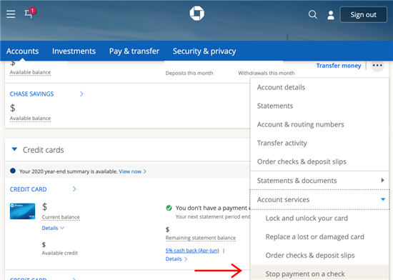How To Stop Payment On A Chase Check